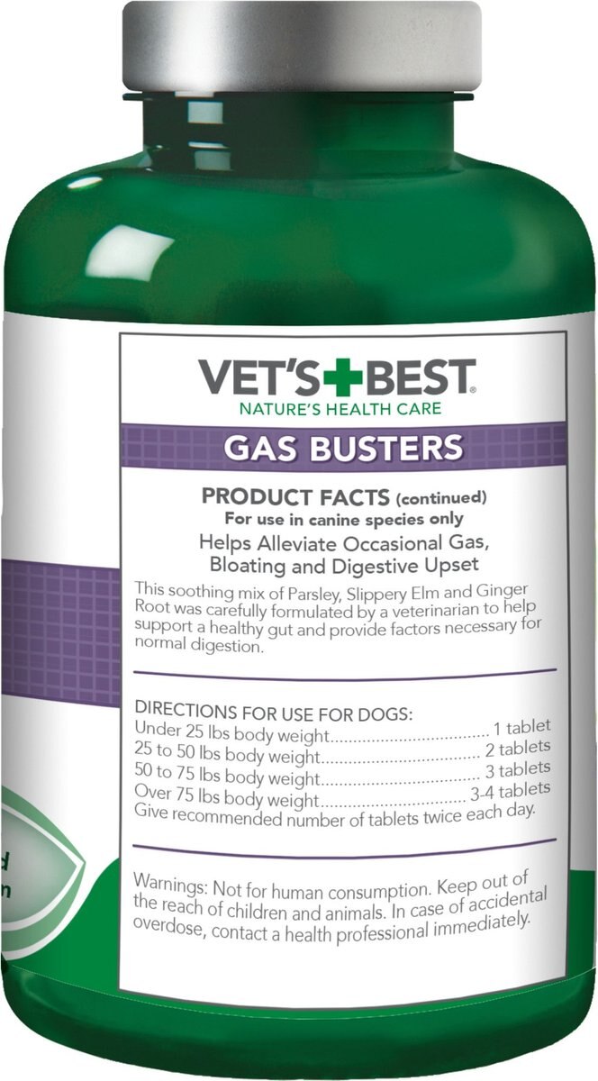 VET'S BEST Gas Busters Chewable Tablets Digestive Supplement for Dogs ...