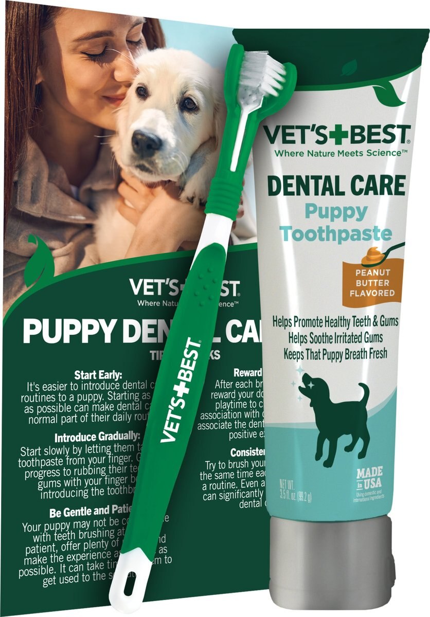 VET'S BEST Toothbrush & Toothpaste Dental Kit, 3.5-oz tube, Puppy ...