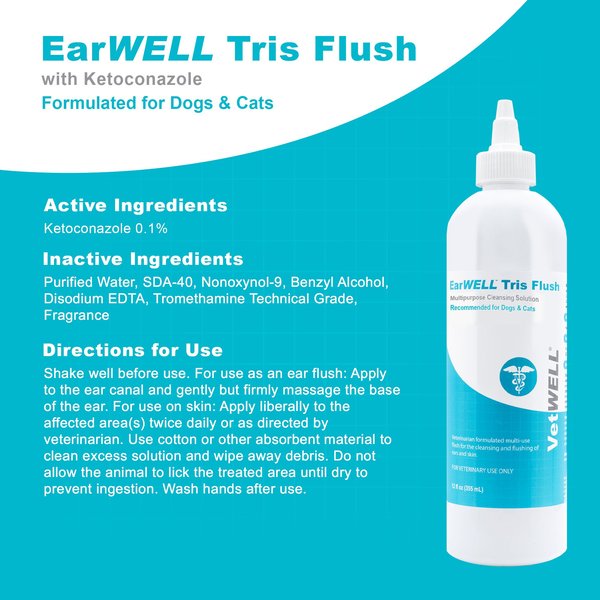 VETWELL Tris Flush Dog & Cat Ear Cleaner Solution & Infection Treatment ...