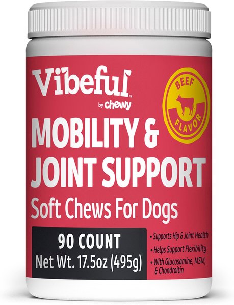 VIBEFUL Mobility & Joint Health Beef Flavored Soft Chews Glucosamine Joint Supplement for Dogs ...