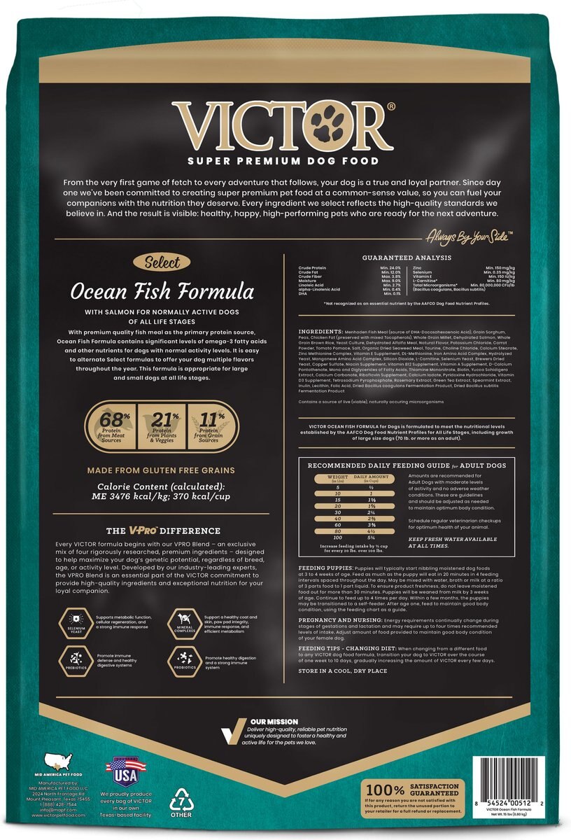 VICTOR Gluten-Free Ocean Fish Formula with Salmon Omega-3 Enriched Dry ...