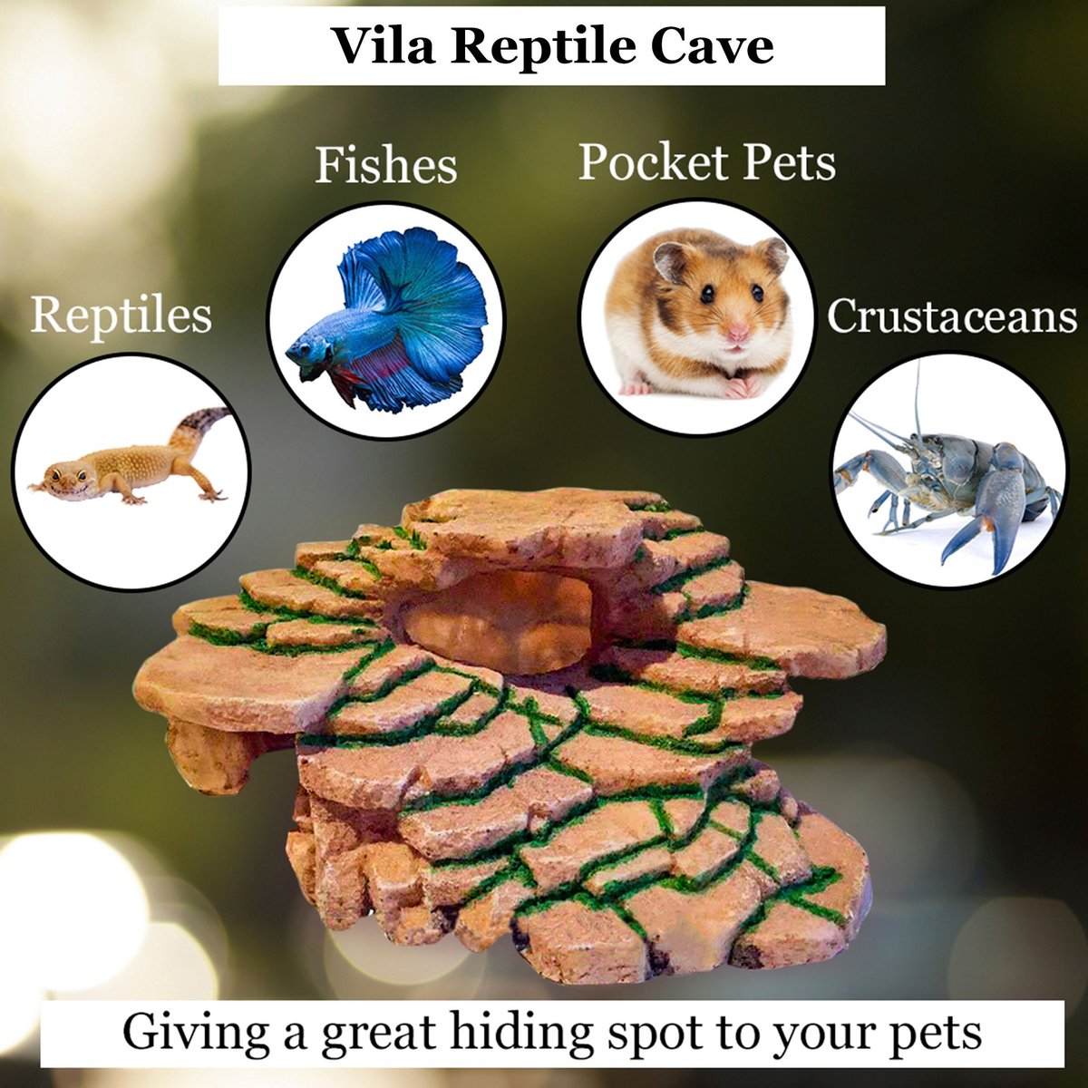 VILA Bearded Dragon & Leopard Gecko Humid Hide Resin Cave & Basking ...