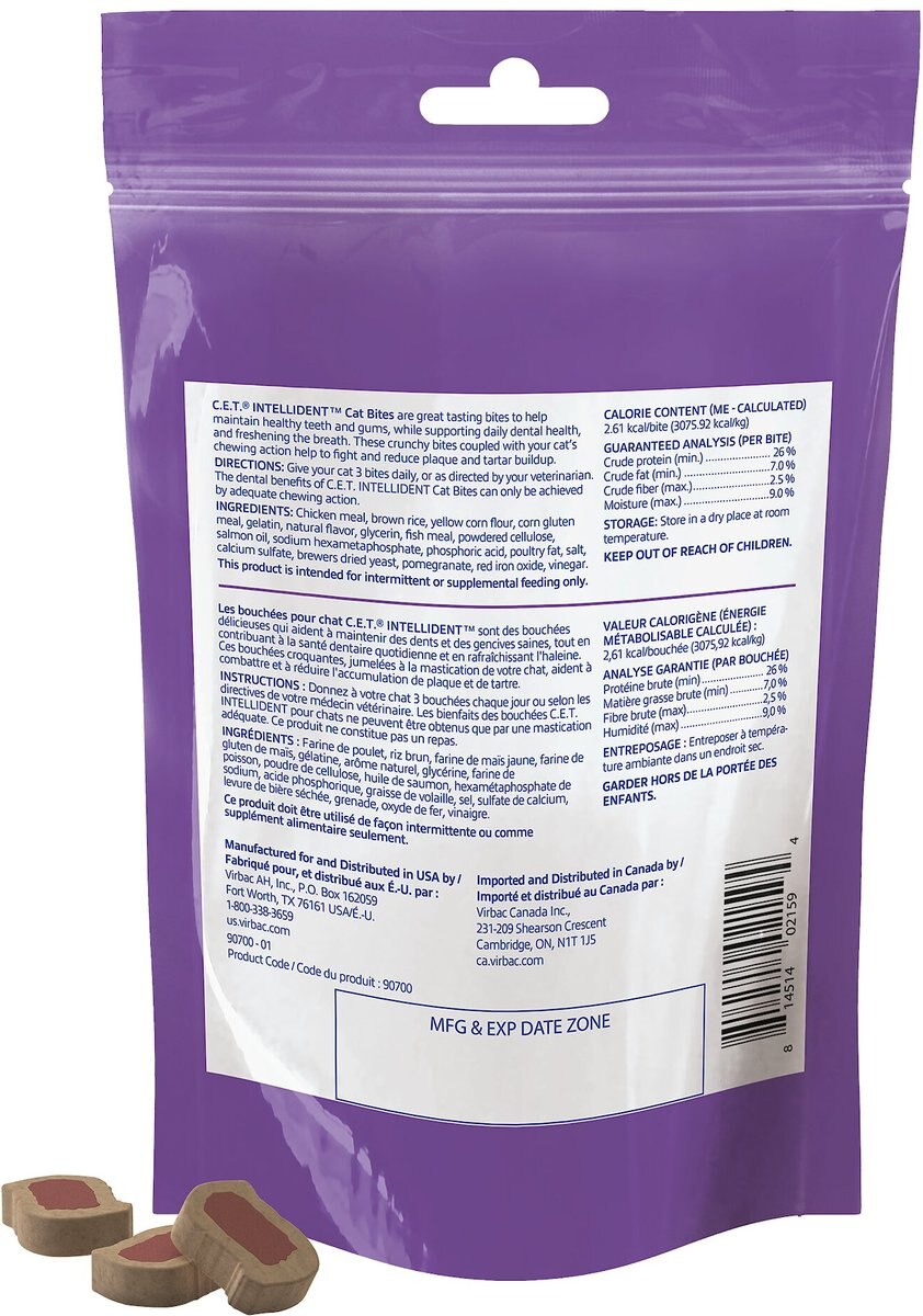 VIRBAC C.E.T. IntelliDent Cat Dental Treats, 90 count - Chewy.com