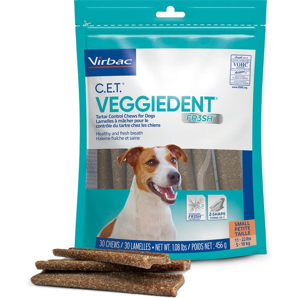 VIRBAC C.E.T. VeggieDent Fr3sh Dental Chews for Small Dogs, 30 count ...
