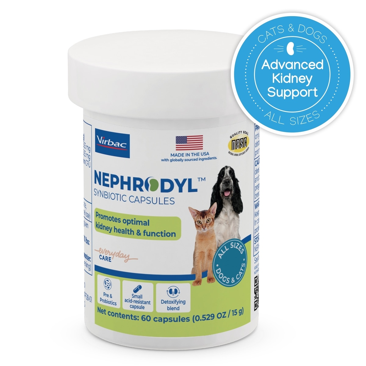 VIRBAC Nephrodyl Synbiotic Capsules for Kidney Support for Dogs & Cats ...