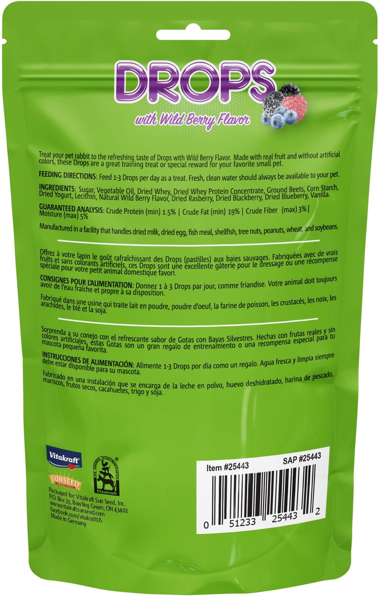 VITAKRAFT Drops Wild Berry Yogurt Rabbit Treats, 5.3-oz bag - Chewy.com