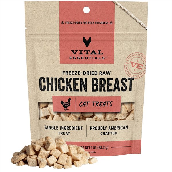 VITAL ESSENTIALS Chicken Breast Freeze-Dried Raw Cat Treats, 1-oz bag ...