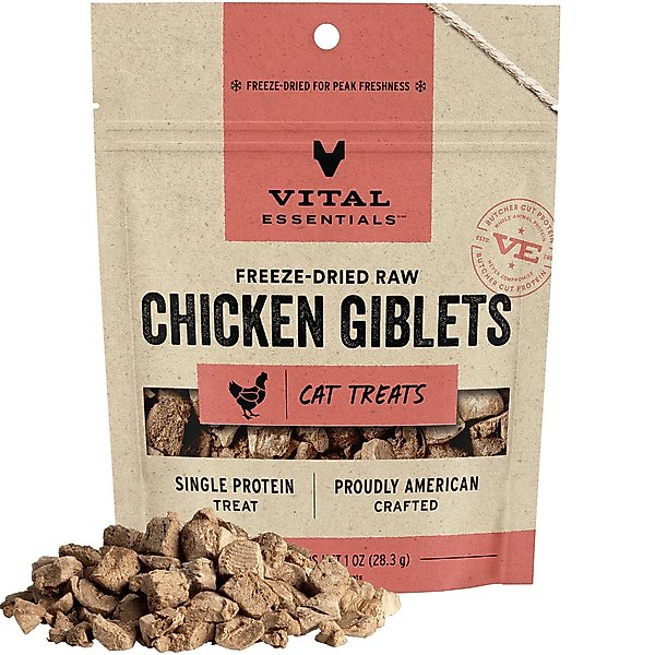 VITAL ESSENTIALS Chicken Giblets Freeze-Dried Raw Cat Treats, 1-oz bag ...