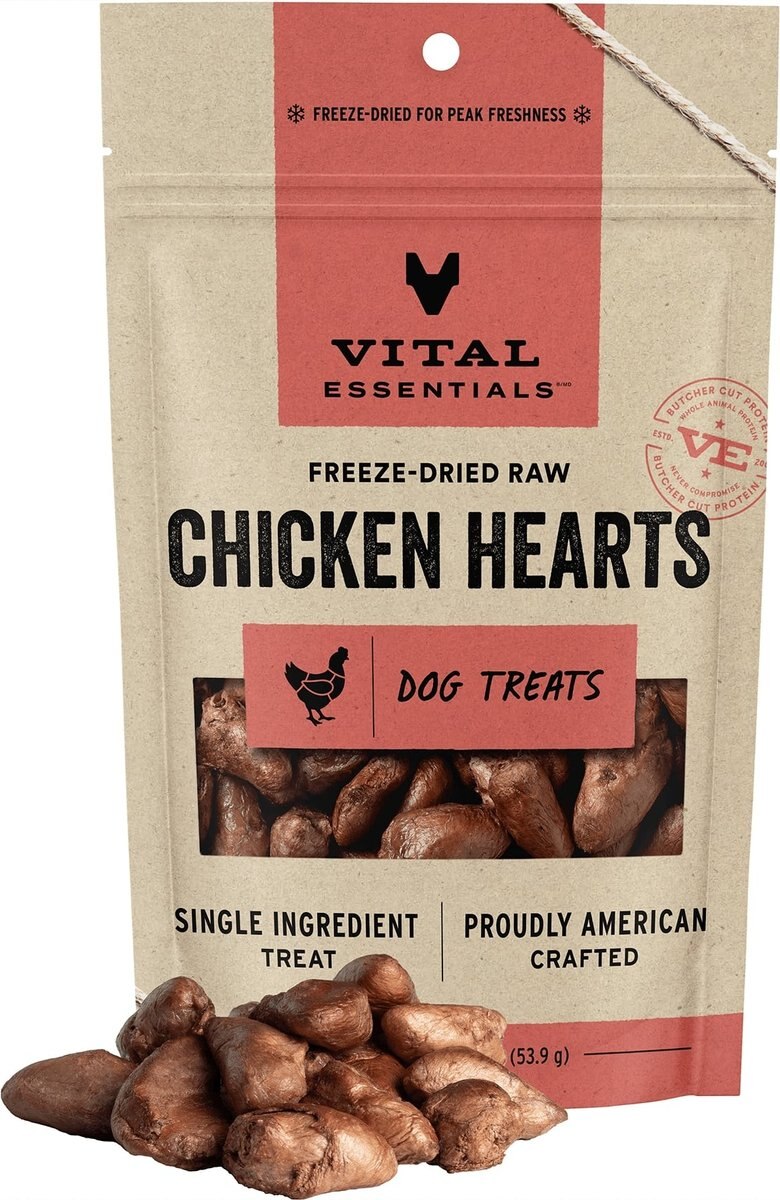 VITAL ESSENTIALS Chicken Hearts Freeze-Dried Raw Dog Treats, 1.9-oz bag ...