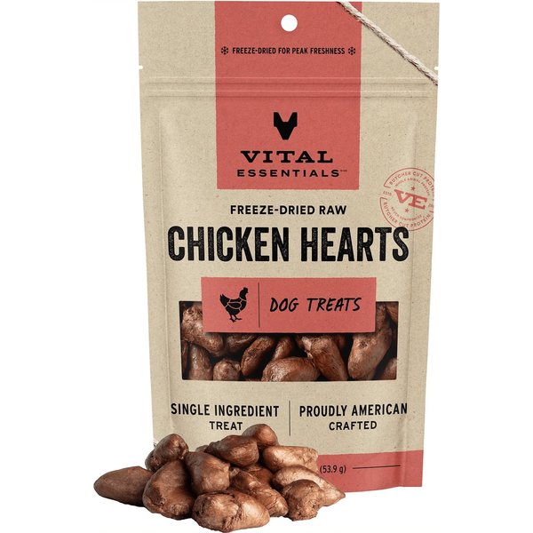 VITAL ESSENTIALS Chicken Hearts Freeze-Dried Raw Dog Treats, 1.9-oz bag ...