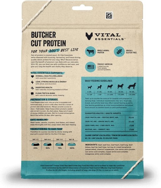 VITAL ESSENTIALS Freeze-Dried Raw Beef Entree Mini Nibs Dog Food, 14-oz ...