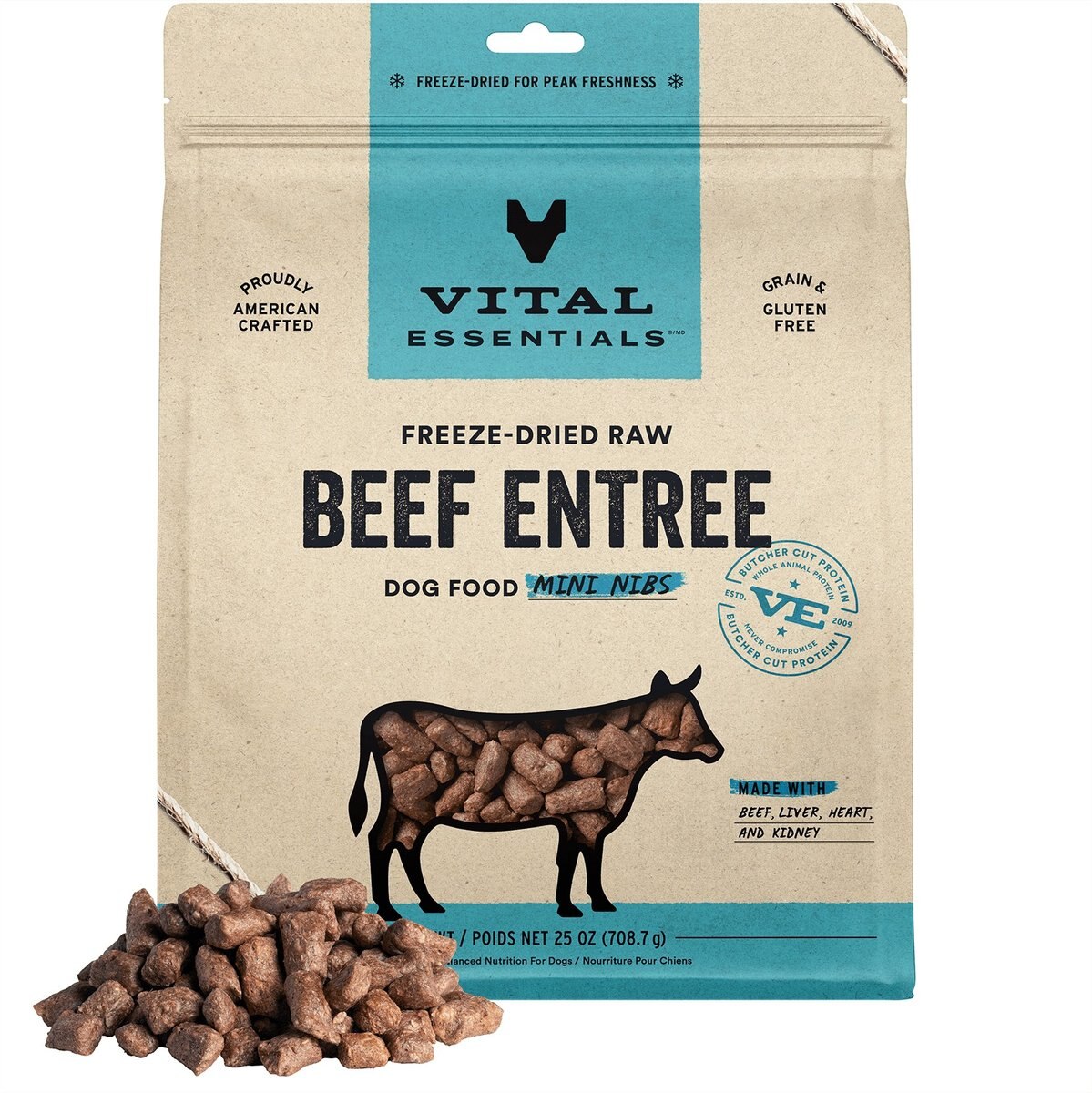 VITAL ESSENTIALS Freeze-Dried Raw Beef Entree Mini Nibs Dog Food, 25-oz ...