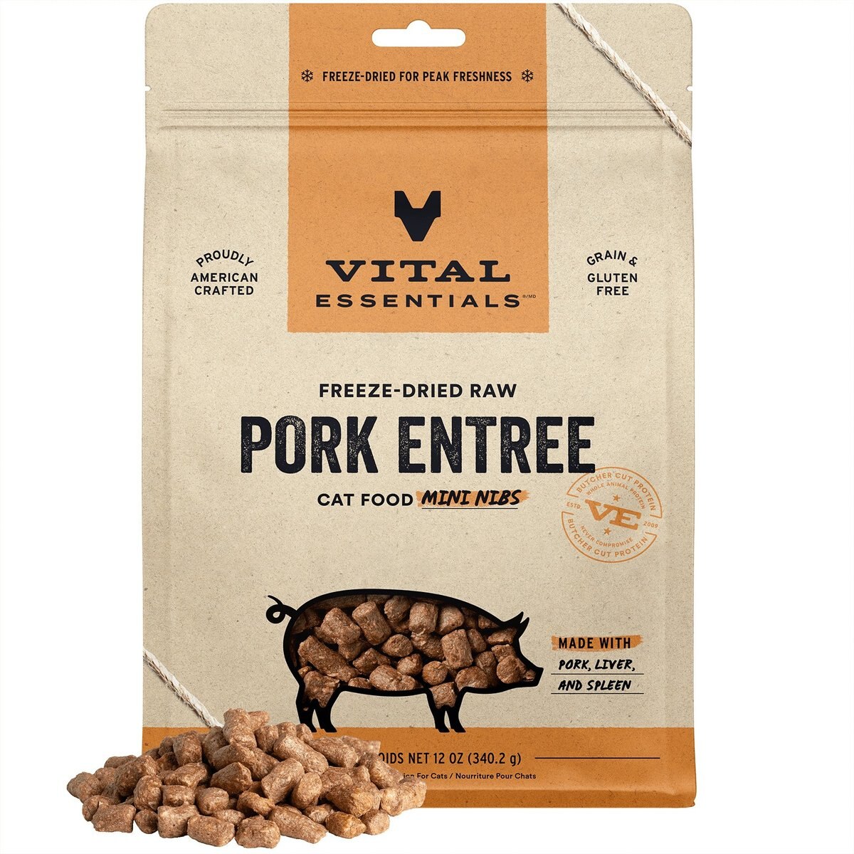 VITAL ESSENTIALS Freeze-Dried Raw Pork Entree & Mixer Cat Food Crunchy ...