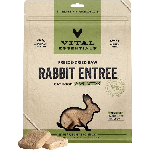 VITAL ESSENTIALS Freeze-Dried Raw Rabbit Mini Patties Entree Cat Food ...