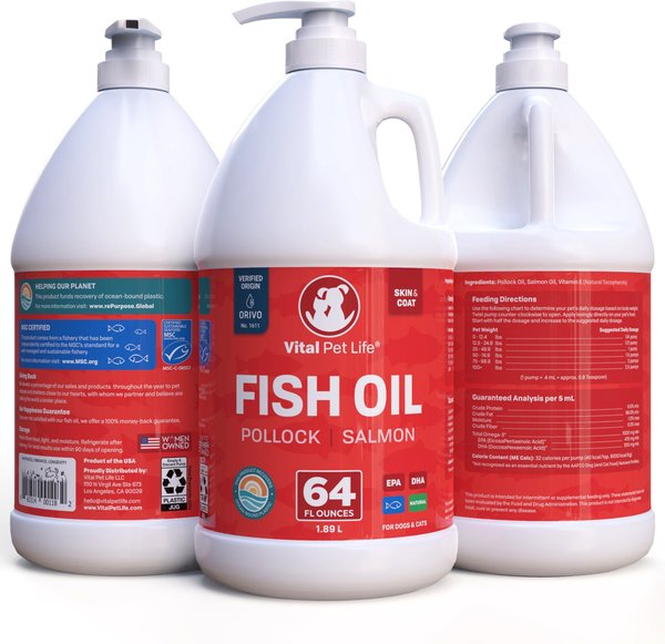 VITAL PET LIFE Fish Oil Skin & Coat Health Liquid Cat & Dog Supplement ...