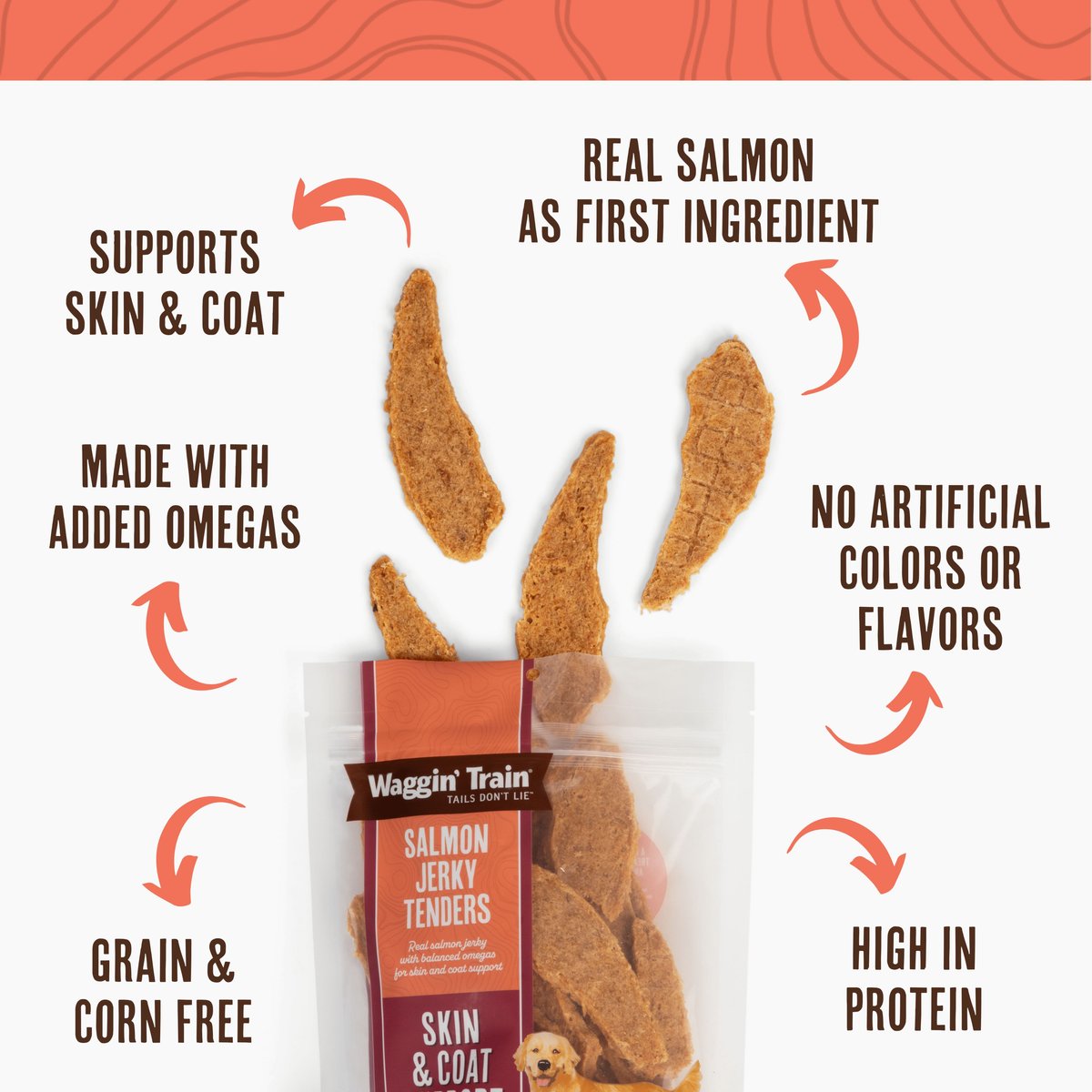 WAGGIN' TRAIN Salmon Jerky Tenders Grain-Free High-Protein Dog Treats, 12-oz bag - Chewy.com