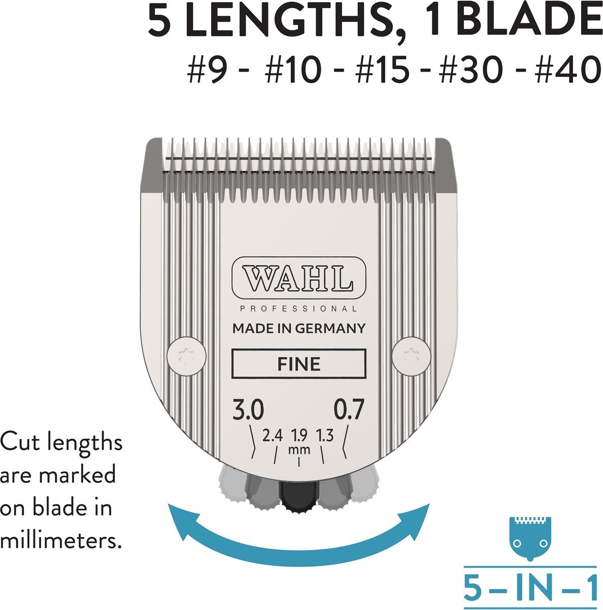 WAHL 5 in 1 Adjustable Detachable Fine Blade Set, Size 9, 10, 15, 30 ...