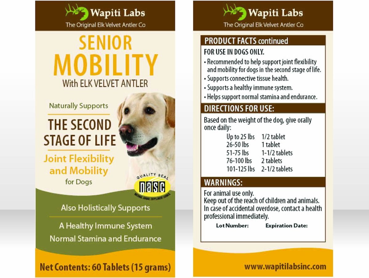 WAPITI LABS Senior Mobility Elk Velvet Antler Tablets Dog Supplement ...