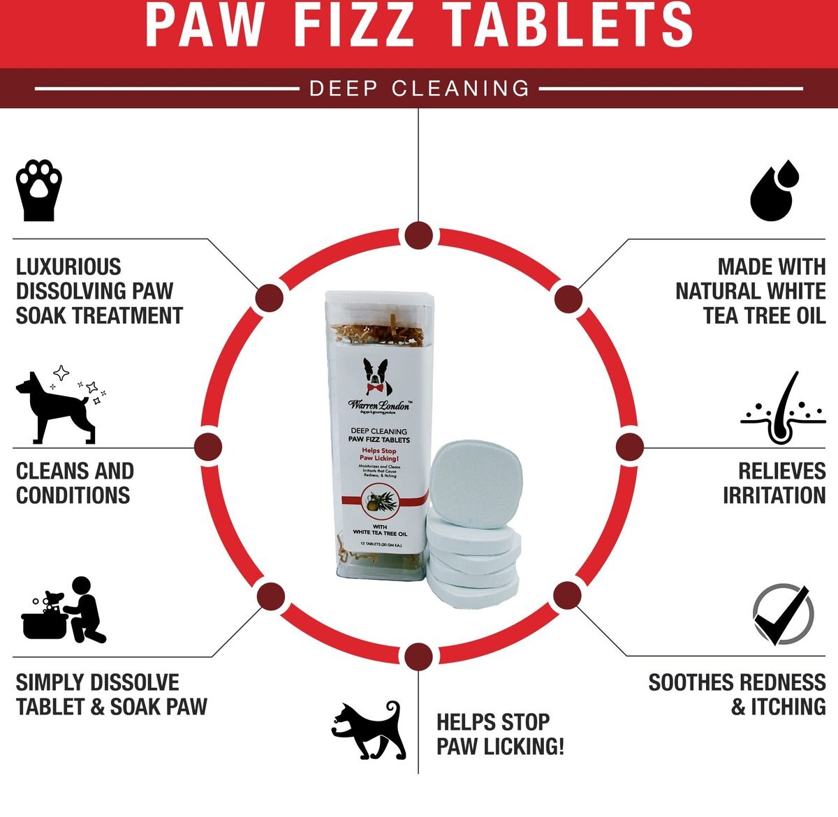 WARREN LONDON Deep Cleaning Dog Paw Fizz Tablets, 12 count - Chewy.com