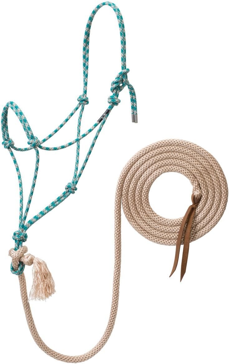 WEAVER EQUINE Silvertip No. 95 Rope Horse Halter & 10-ft Lead, Teal/Tan ...