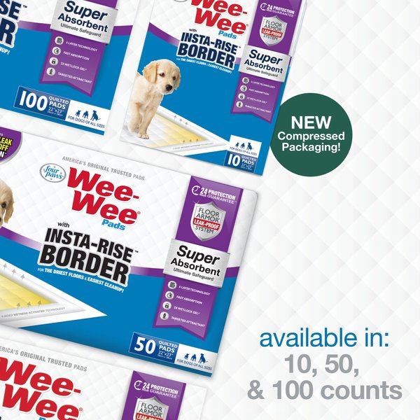 WEE-WEE Super Absorbent Dog Pee Pads with Insta-Rise Border, 22 x 23-in ...
