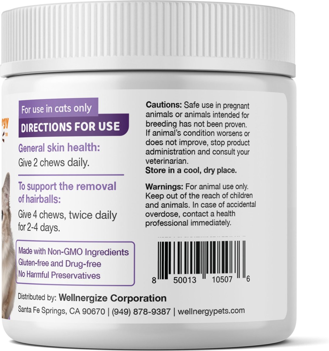 WELLNERGY PETS Hairball Control Multivitamin Supplement for Cats, 70 ...