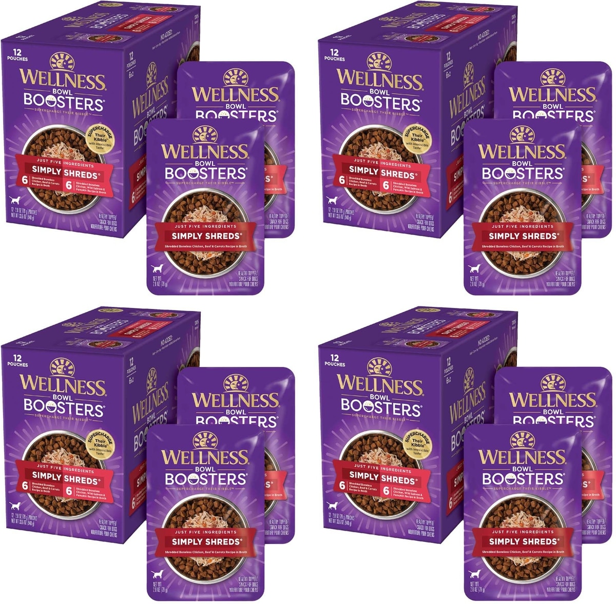 WELLNESS Bowl Boosters Simply Shreds Variety Pack Dog Food Topping, 2.8 ...
