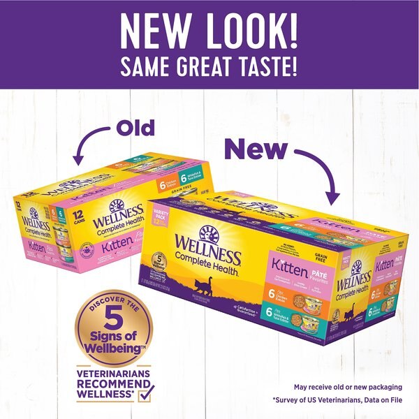 WELLNESS Complete Health Kitten Variety Pack Grain-Free Canned Cat Food ...