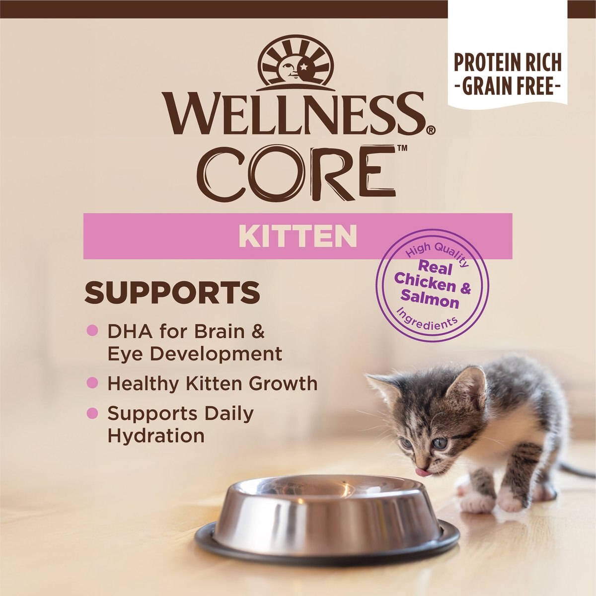 WELLNESS CORE Kitten Chicken & Salmon Natural Grain-Free Pate Wet Cat ...