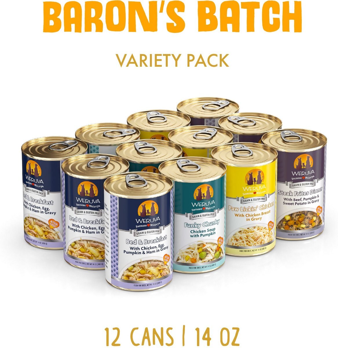 WERUVA Baron's Batch Variety Pack Grain-Free Canned Dog Food, 14-oz ...
