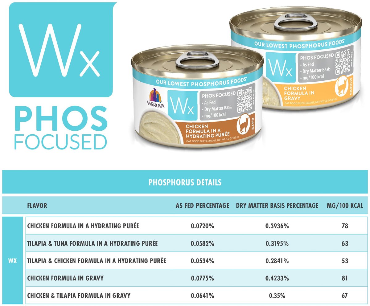 WERUVA Wx Phos Focused Chicken Variety Pack Grain-Free Wet Cat Food, 3-oz can, case of 12 ...