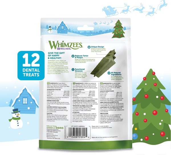 WHIMZEES by Wellness Holiday Dental Chews Natural Grain-Free Dental Dog ...