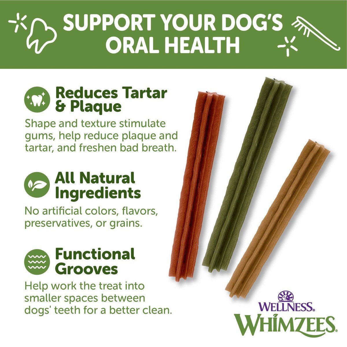 WHIMZEES by Wellness Stix Large Dental Chews Natural Grain-Free Dental ...