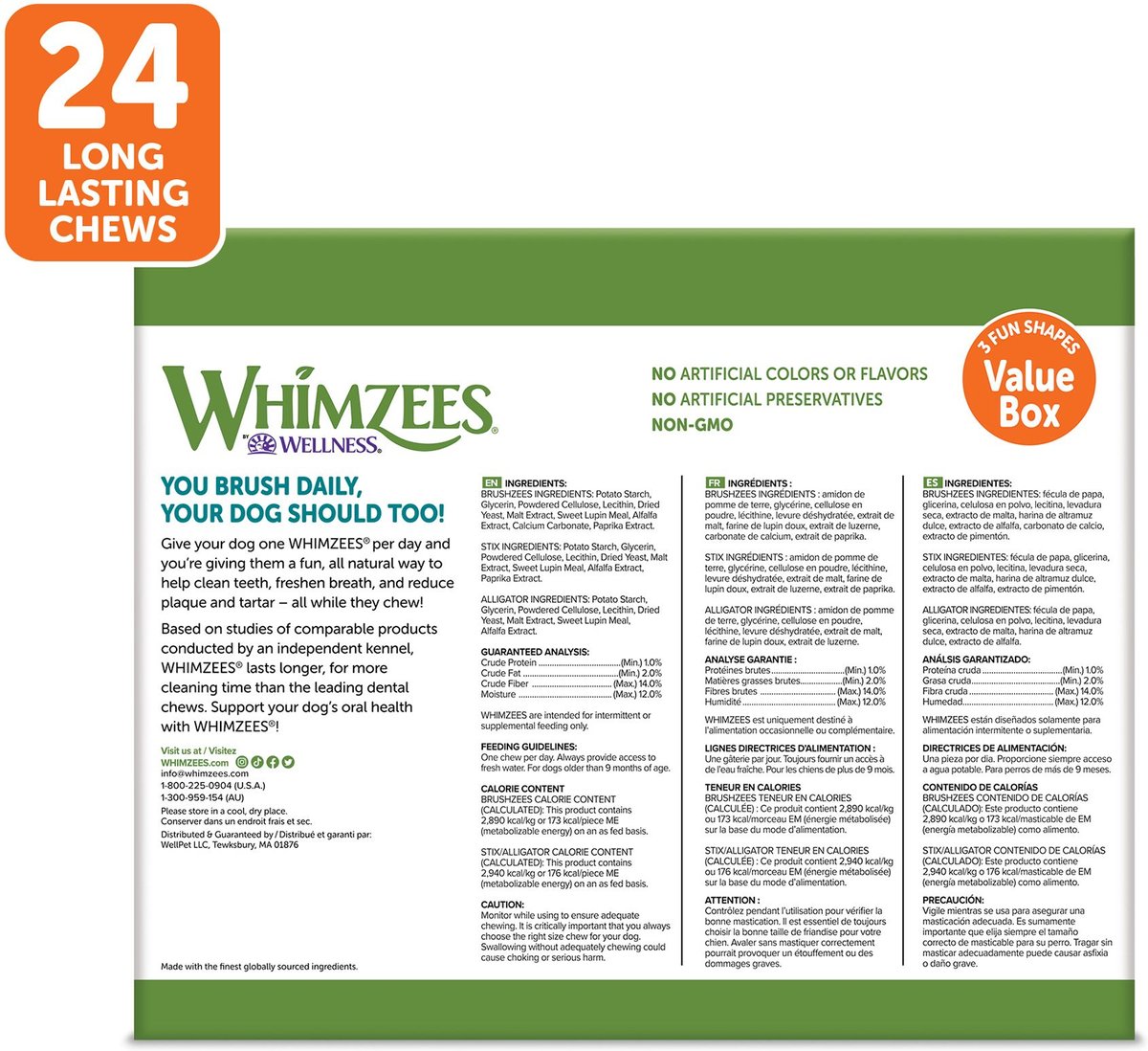 WHIMZEES by Wellness Value Box Dental Chews Natural Grain-Free Dental ...