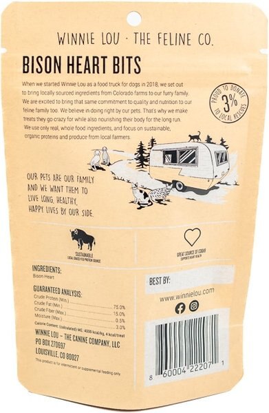 WINNIE LOU Bison Heart Bits Freeze-Dried Cat Treats, 1-oz bag - Chewy.com
