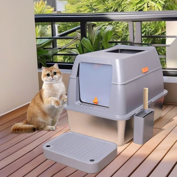 WISFOR Stainless Steel High Sided Enclosed Cat Litter Box, X-Large ...