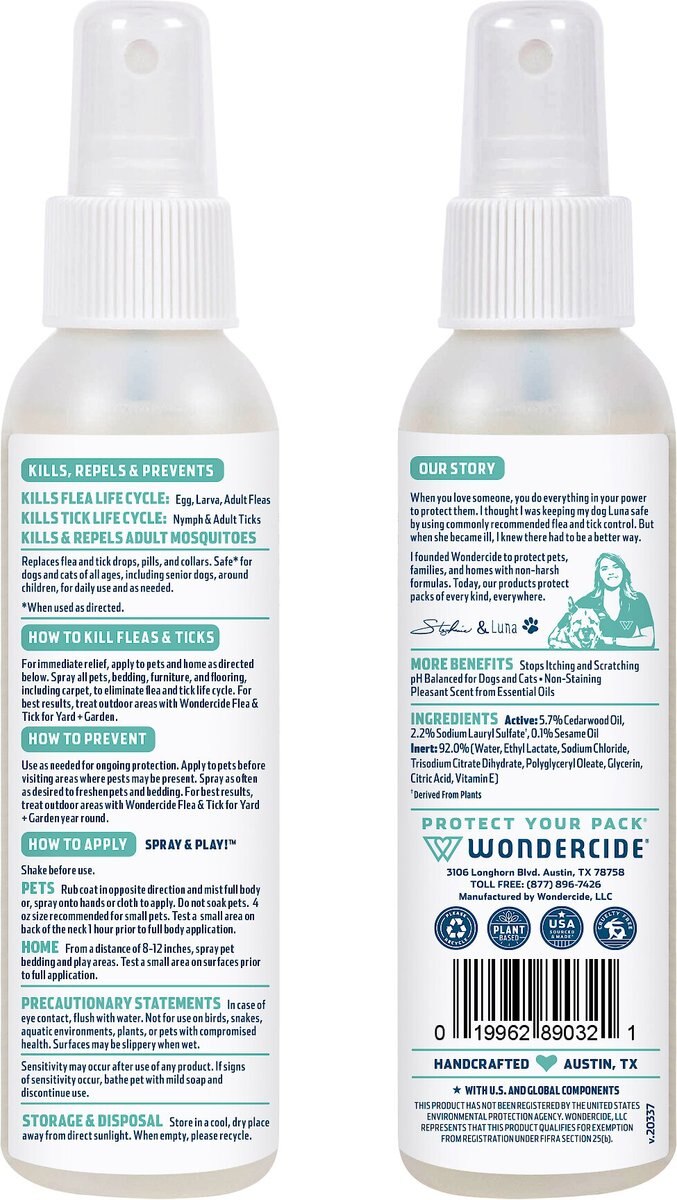 WONDERCIDE Natural Flea, Tick & Mosquito Spray for Dogs & Cats ...