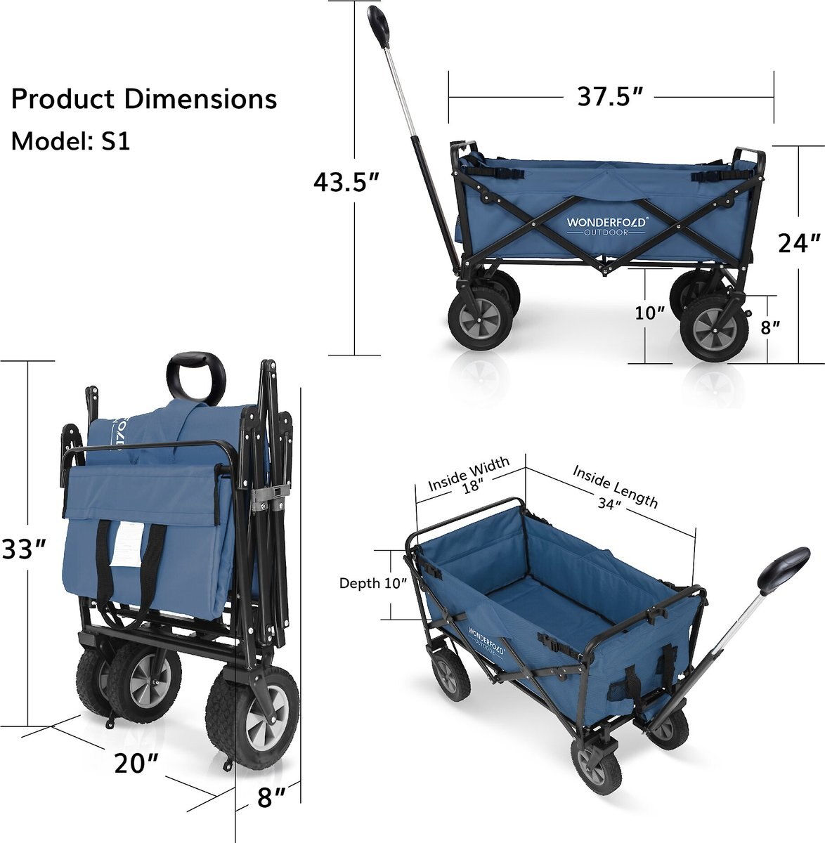WONDERFOLD Utility Outdoor Dog & Cat Wagon, Blue - Chewy.com