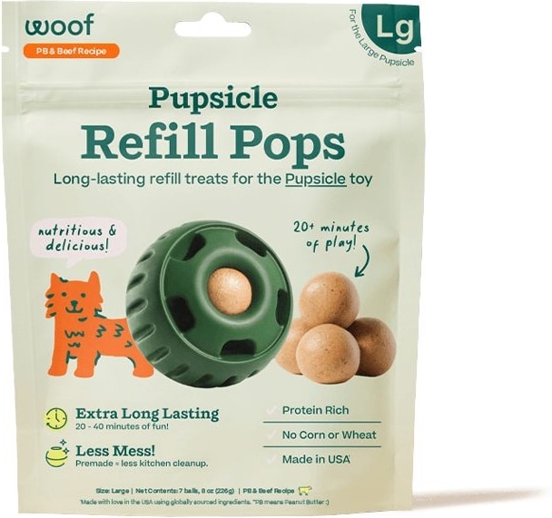 WOOF Pupsicle Pops Refills Beef & Peanut Butter Grain-Free Lickable Dog ...