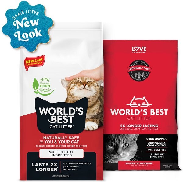 WORLD'S BEST Multi-Cat Unscented Clumping Corn Cat Litter, 28-lb bag ...