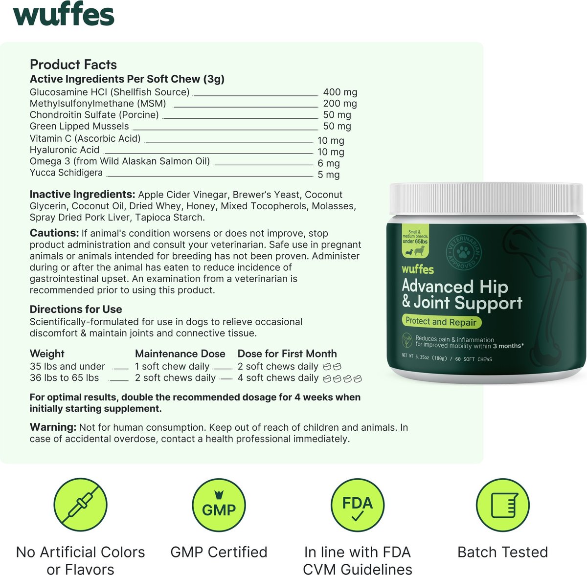 WUFFES Advanced Hip & Joint Supplement with Glucosamine & Chondroitin ...