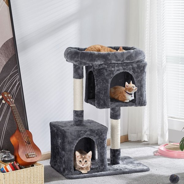 YAHEETECH 33.5-in Plush Cat Tree, Dark Gray - Chewy.com