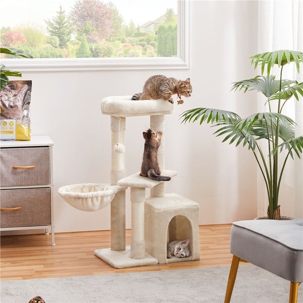 YAHEETECH 35.5-in Cat Tree with Space Capsule, Small, Blue & Beige ...