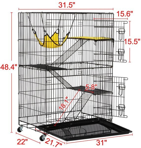 YAHEETECH 4-Tier Metal Cat Cage, Black, 48.4-in - Chewy.com