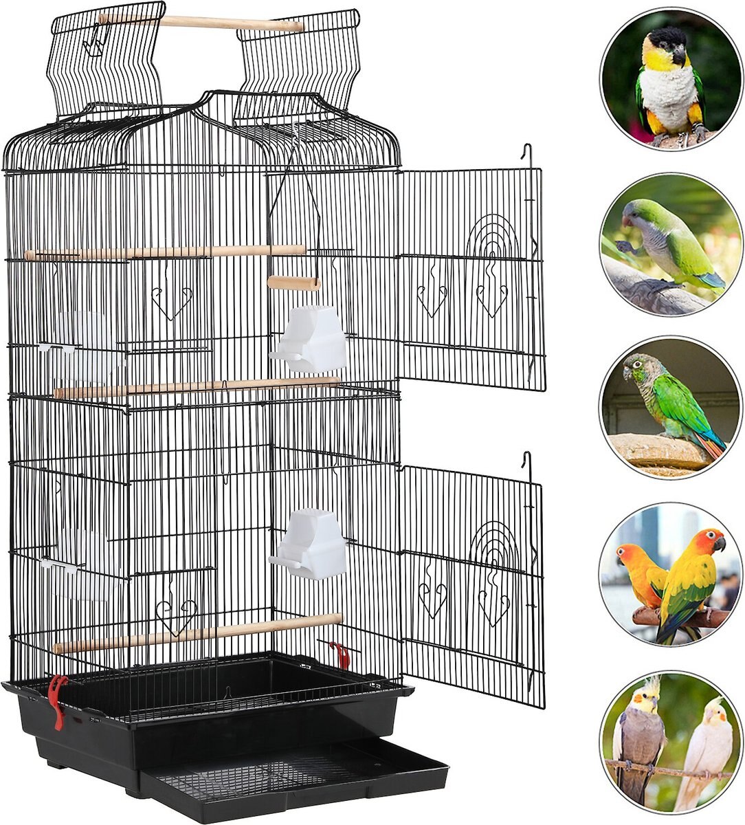YAHEETECH 41-in Open Top Metal Birdcage Parrot Cage, Black - Chewy.com