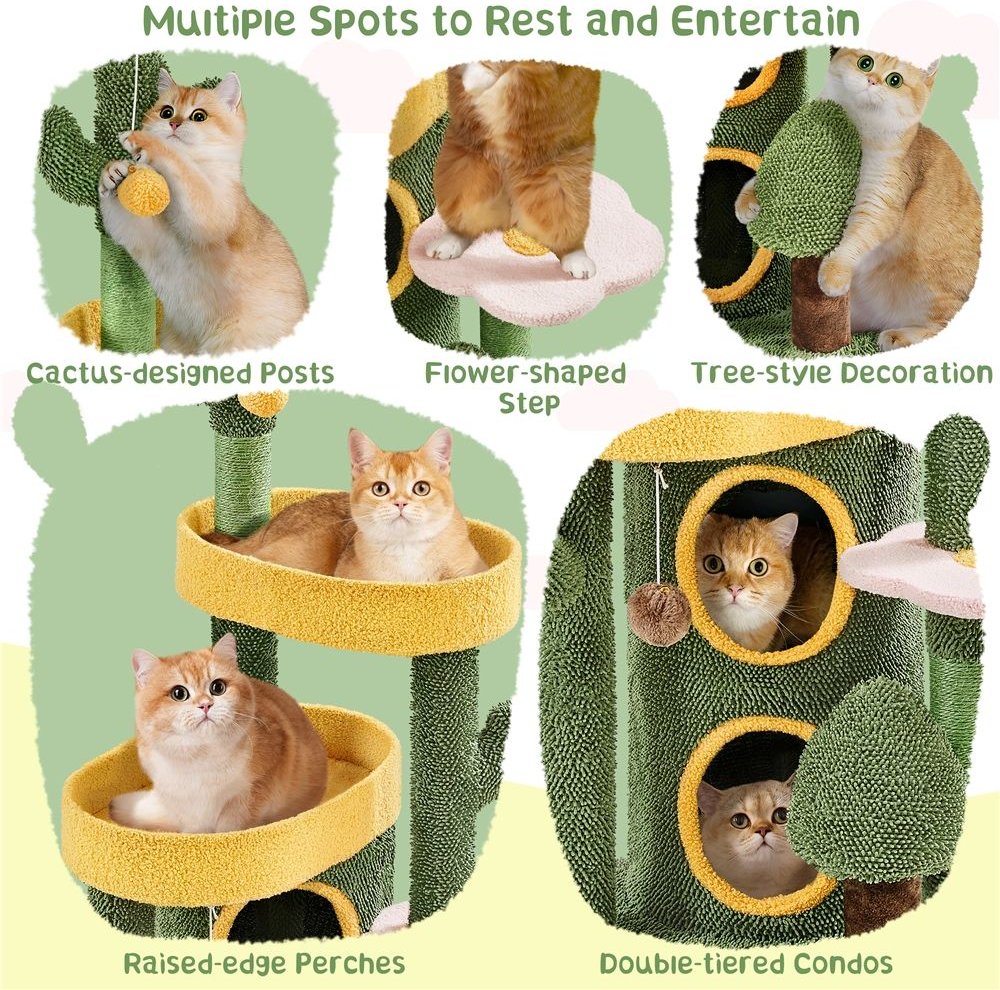 YAHEETECH 48.5-in Oasis-Themed Cat Tree, Green/Yellow - Chewy.com