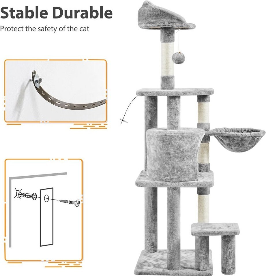 YAHEETECH 57-in Cat Tree Tower, Light Gray - Chewy.com