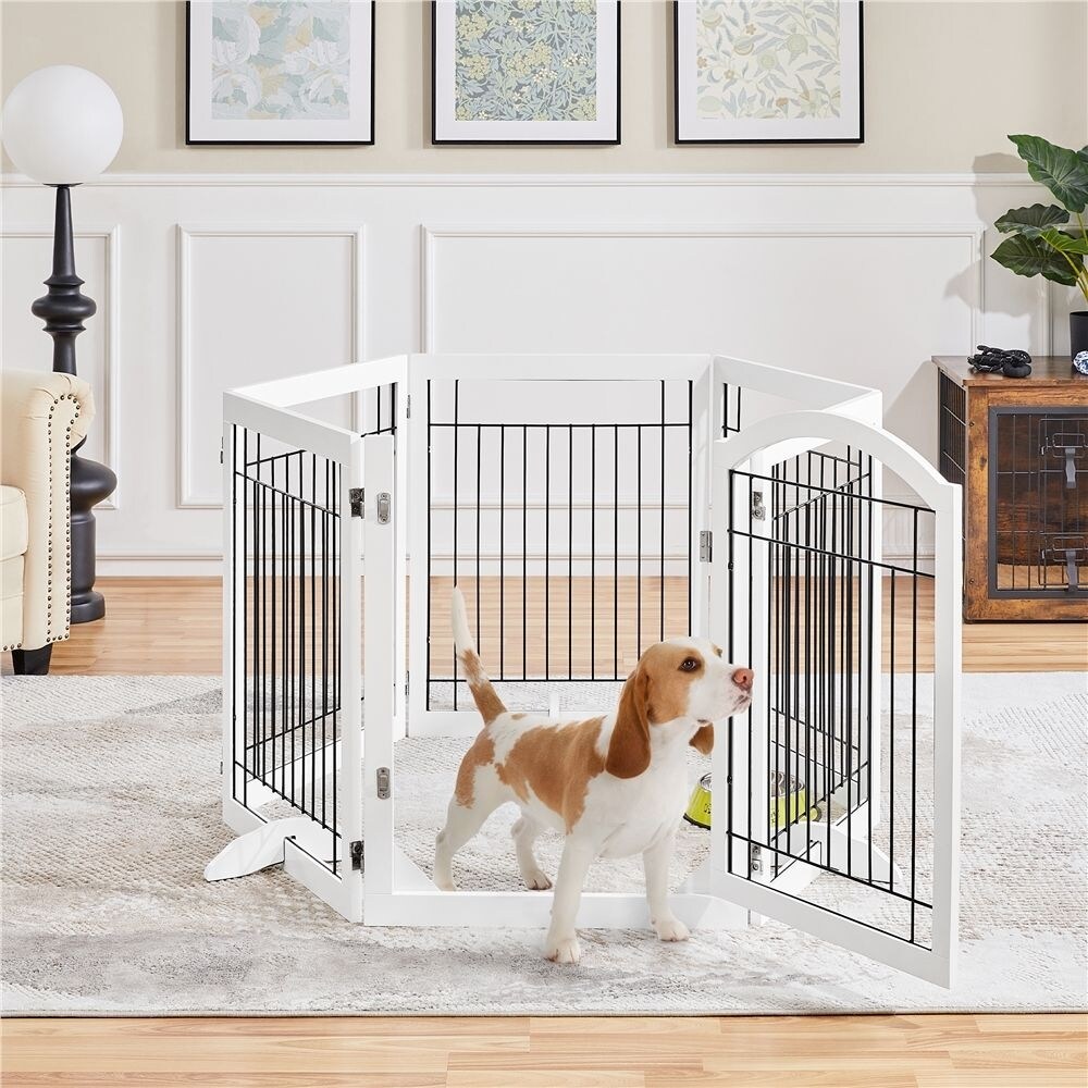 Discontinued - YAHEETECH 6-Panel Foldable Wire Dog Gate, White, 34-in H ...