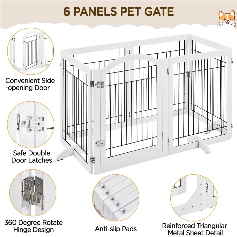Out of Stock - YAHEETECH 6-Panel Foldable Wire Dog Gate, White, 34-in H ...