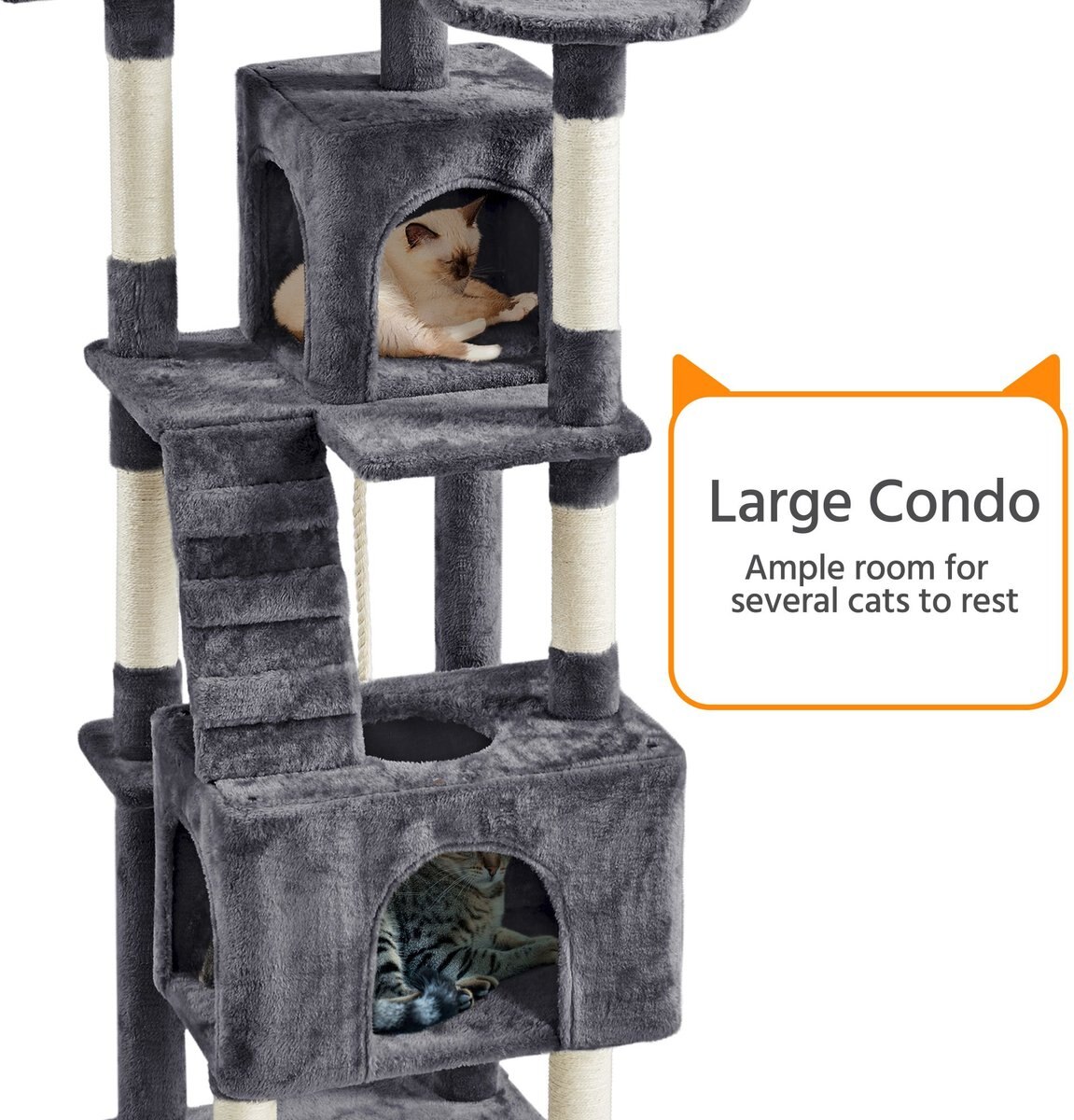 YAHEETECH 72-in Plush Cat Tree & Condo, Dark Gray - Chewy.com